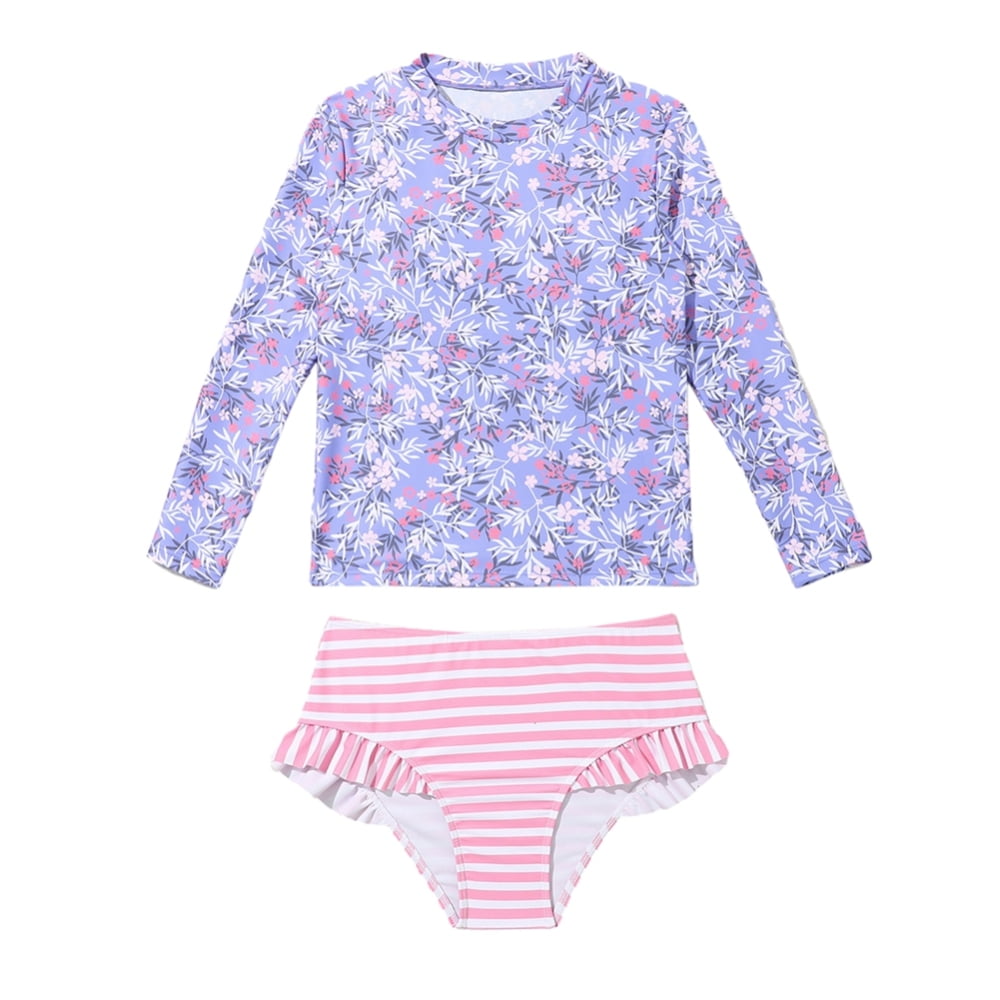GYRATEDREAM Girls Long Sleeve Rash Guard Set Two Piece Swimsuits Flower ...