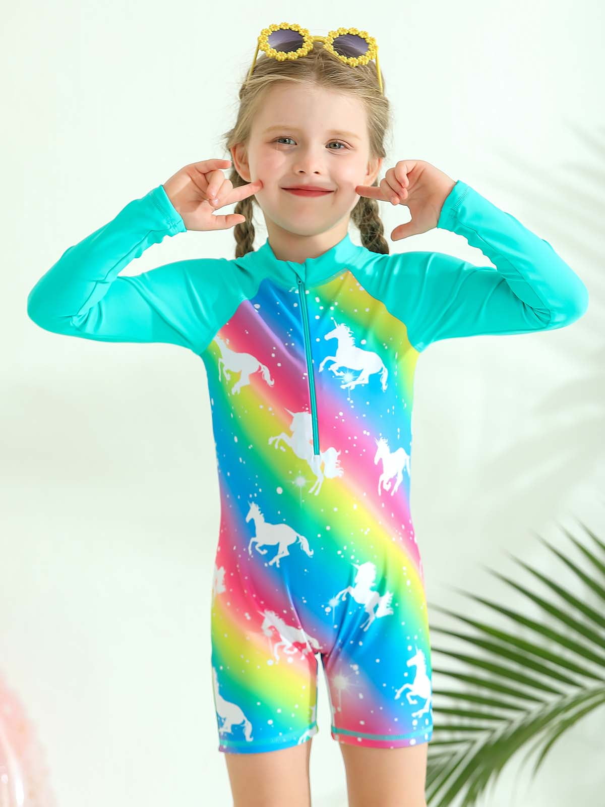 GYRATEDREAM Girls Mermaid Zip Rash Guard Swimwear UPF 50+ Long Sleeve Bathing Suit Swimsuit 4-9 ...