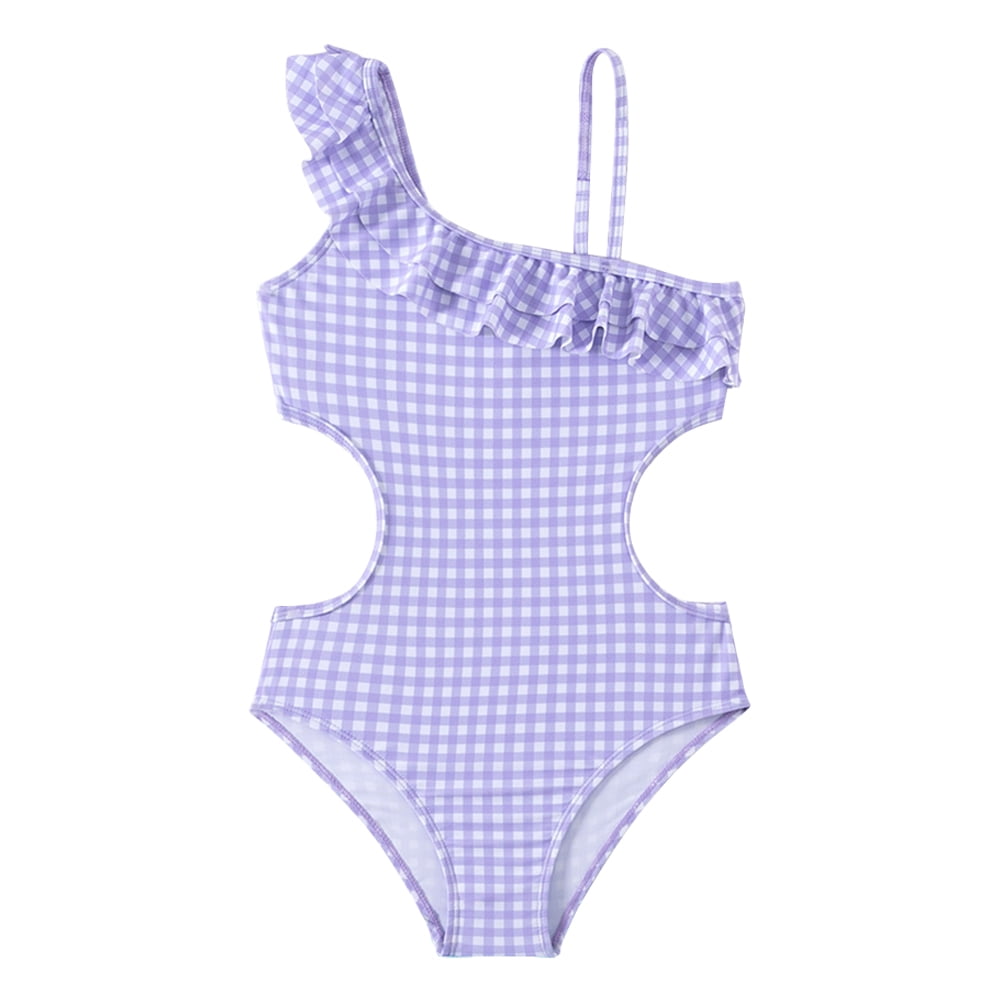 GYRATEDREAM Girls One Piece Swimsuit One Shoulder Ruffle Trim Cut Out ...