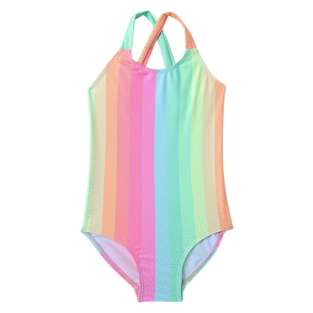 GYRATEDREAM Girls One Piece Swimsuits Kids Rainbow Print Quick Dry ...