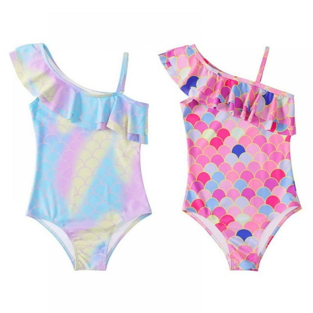 GYRATEDREAM Girls One Piece Swimsuits Mermaid Ruffle Swimwear Beach ...