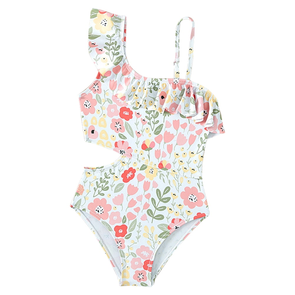 GYRATEDREAM Girls One Piece Swimsuits One Shoulder Ruffle Bathing Suit ...