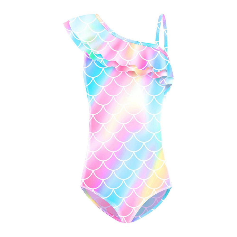 GYRATEDREAM Girls One Piece Swimsuits One Shoulder Ruffle Bathing Suit ...