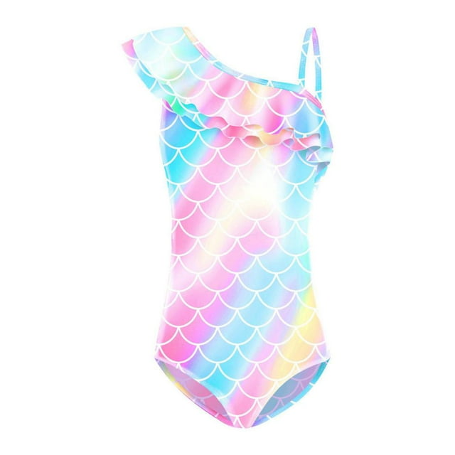 GYRATEDREAM Girls One Piece Swimsuits One Shoulder Ruffle Bathing Suit ...