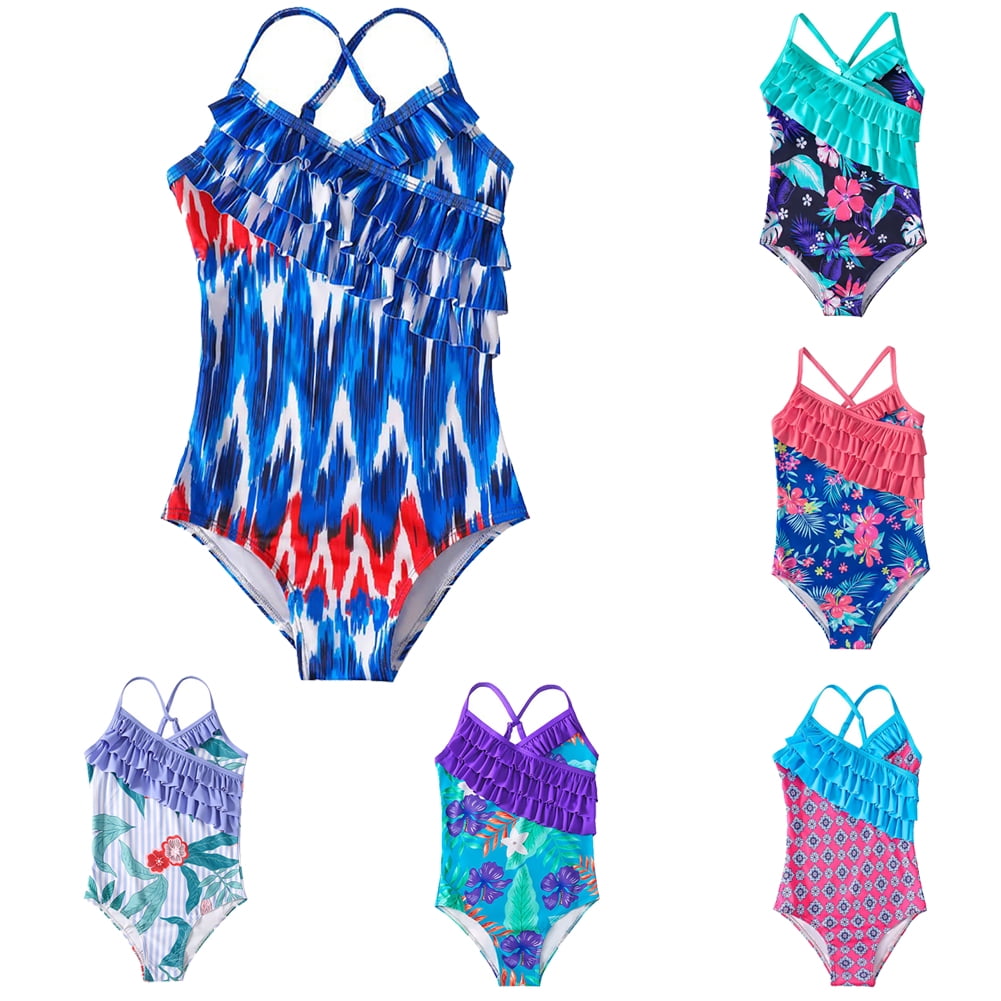 GYRATEDREAM Girls One Piece Swimsuits Ruffle Swimwear Beach Bathing ...