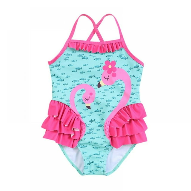 Gyratedream Girls One Piece Swimsuits Ruffle Swimwear Swan Print Beach