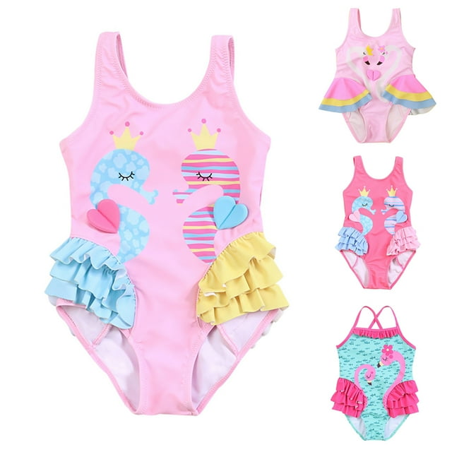 GYRATEDREAM Girls One Piece Swimsuits Ruffle Swimwear Swan Print Beach ...