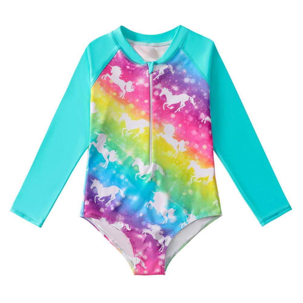 GYRATEDREAM Girls Rash Guard Long Sleeve One Piece Swimsuits Zipper ...