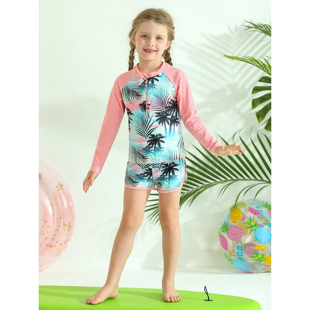 GYRATEDREAM Girls Rash Guard Swimsuit 2-Piece Long Sleeve Bathing Suit UPF 50+ Sun Protection ...