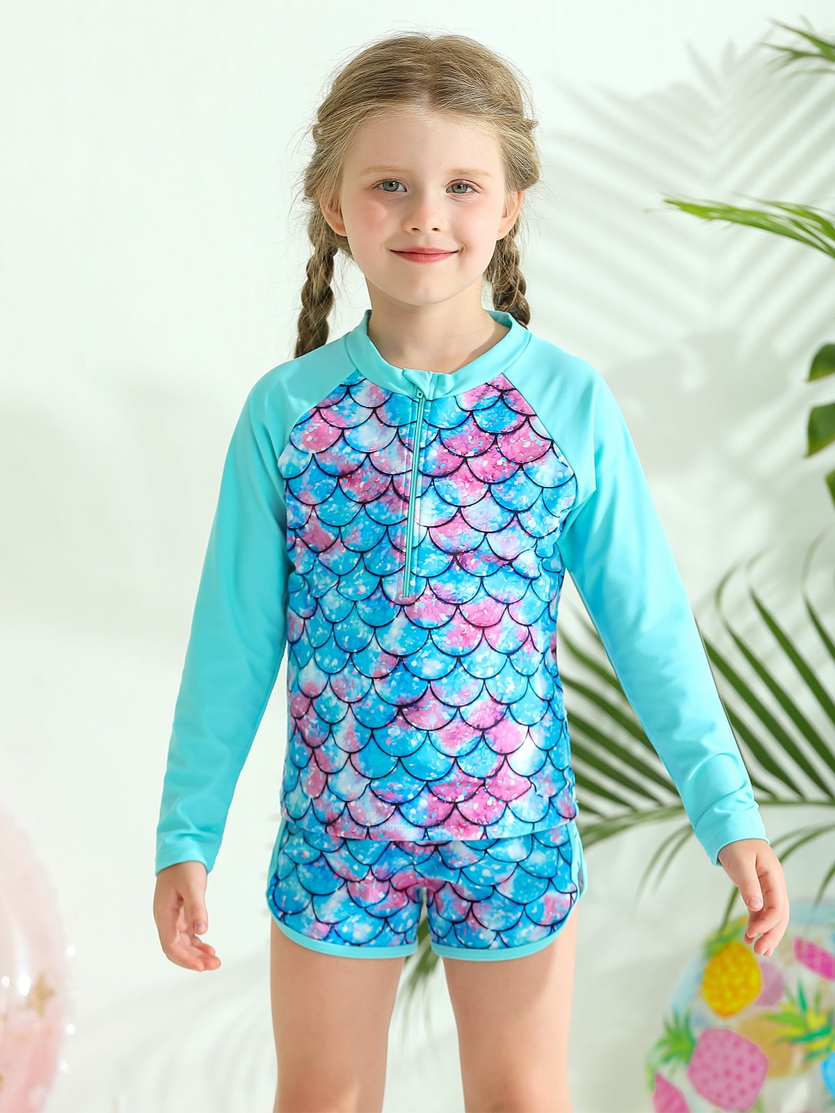 GYRATEDREAM Girls Rash Guard Swimsuit 2-Piece Long Sleeve Bathing Suit ...