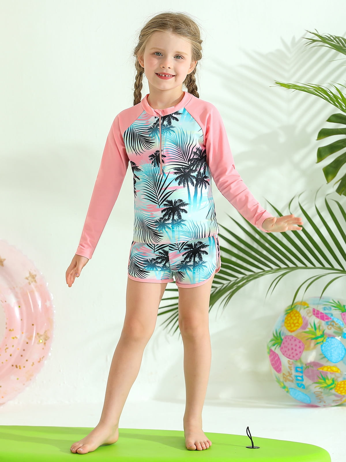 GYRATEDREAM Girls Rash Guard Swimsuit 2-Piece Long Sleeve Bathing Suit ...