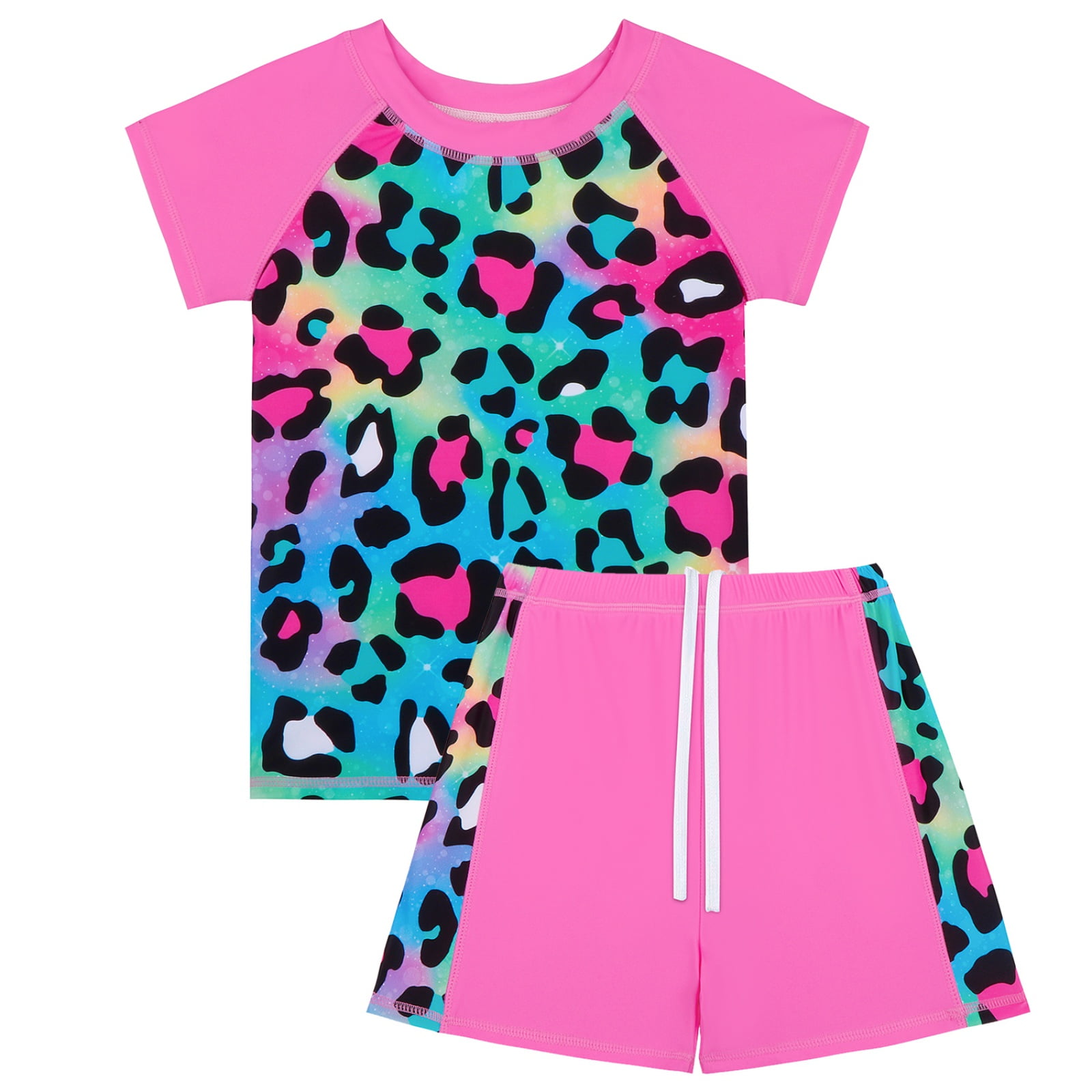 GYRATEDREAM Girls Rash Guard Swimsuit 2-Piece Short Sleeve Bathing Suit ...