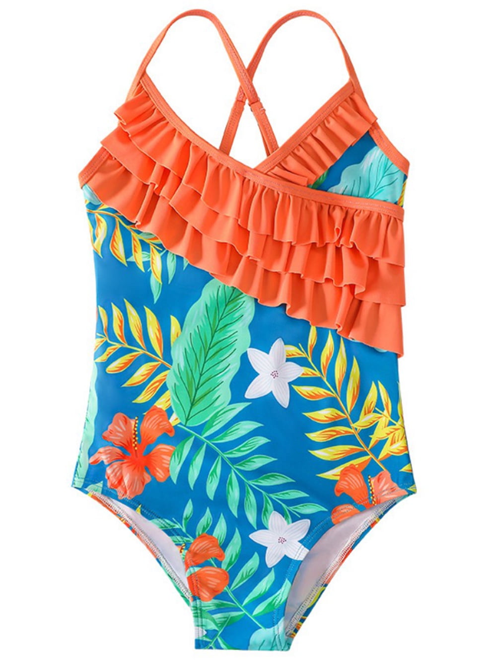 GYRATEDREAM Girls Ruffles 1-Piece Swimsuit Strap Adjust Summer Floral ...