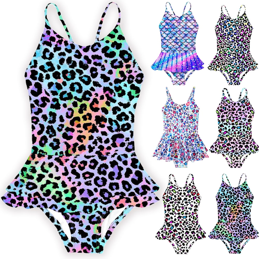 GYRATEDREAM Girls Ruffles One Piece Swimsuit Leopard Floral Swimwear ...
