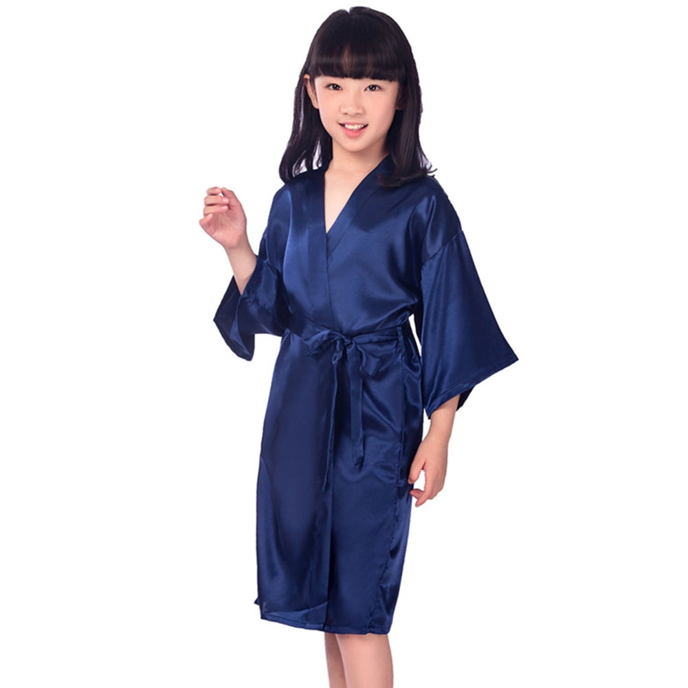 GYRATEDREAM Girls Silky Robe Kids Solid Color Kimono Sleeping Gown ...