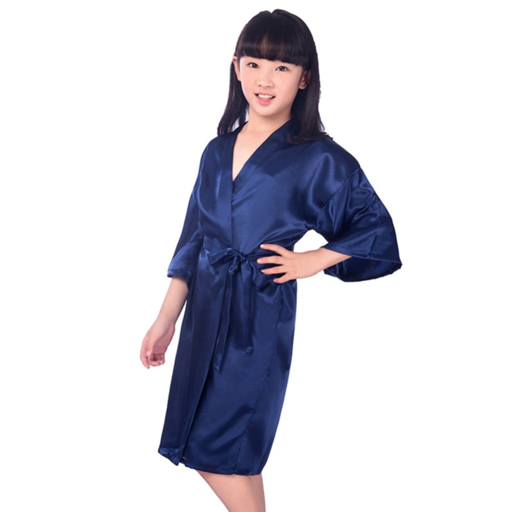 GYRATEDREAM Girls Silky Robe Kids Solid Color Kimono Sleeping Gown ...