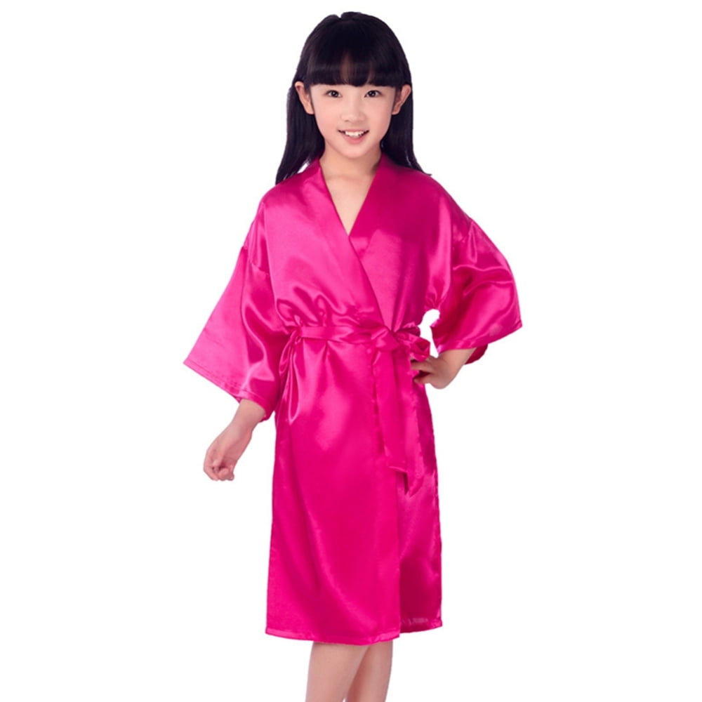 GYRATEDREAM Girls Silky Robe Kids Solid Color Kimono Sleeping Gown ...