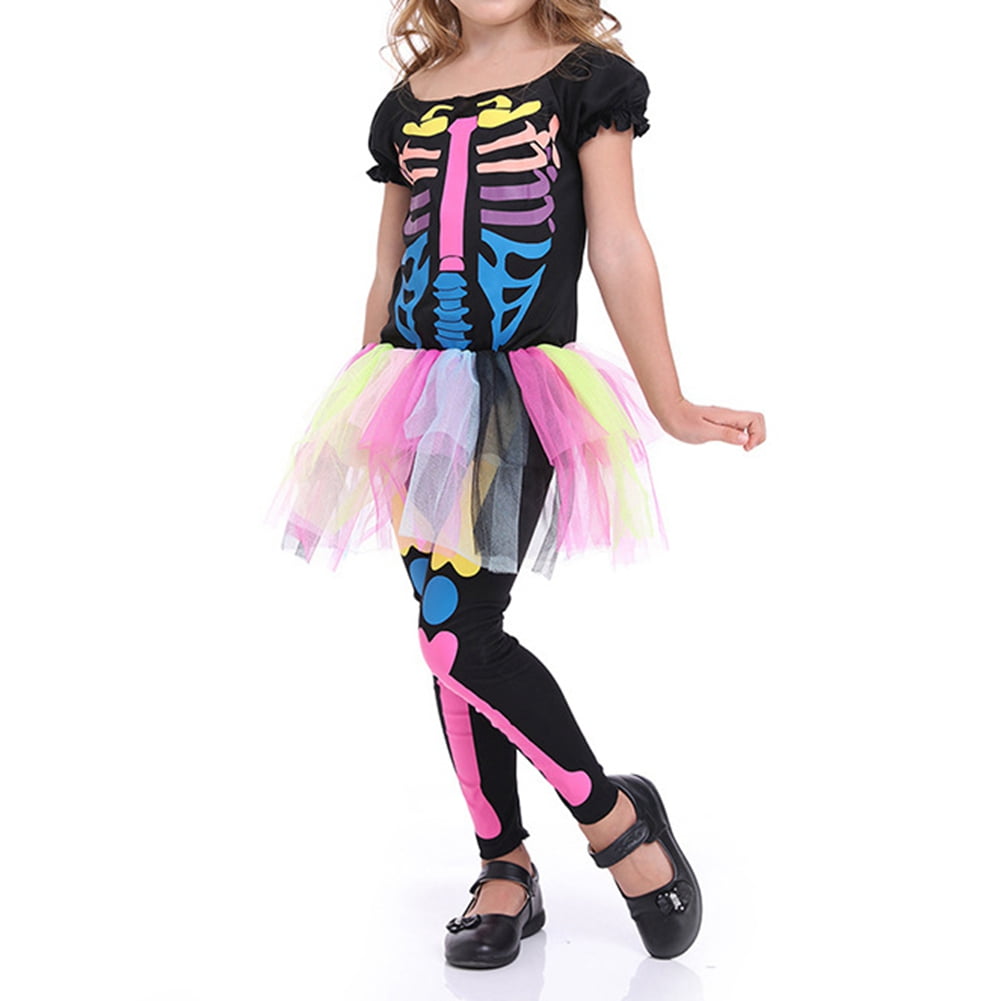 GYRATEDREAM Girls Skeleton Costume, Little Girls Rainbow Skeleton ...