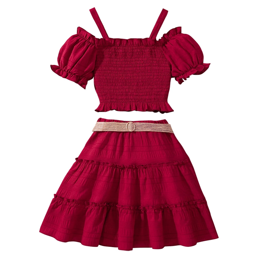 GYRATEDREAM Girls Summer Outfits Solid Smocked Off Shoulder Crop Tops ...