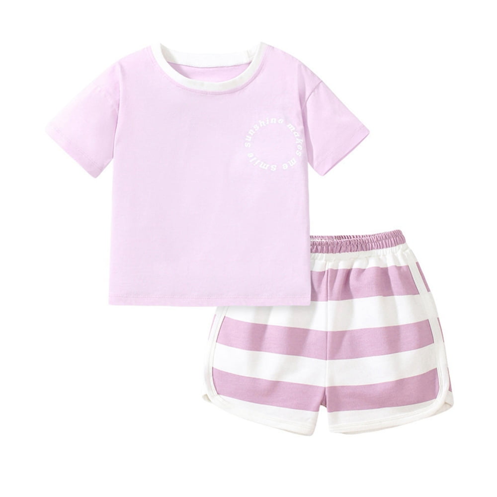 GYRATEDREAM Girls Summer Shorts Set Outfit Kids Solid Cotton Short ...