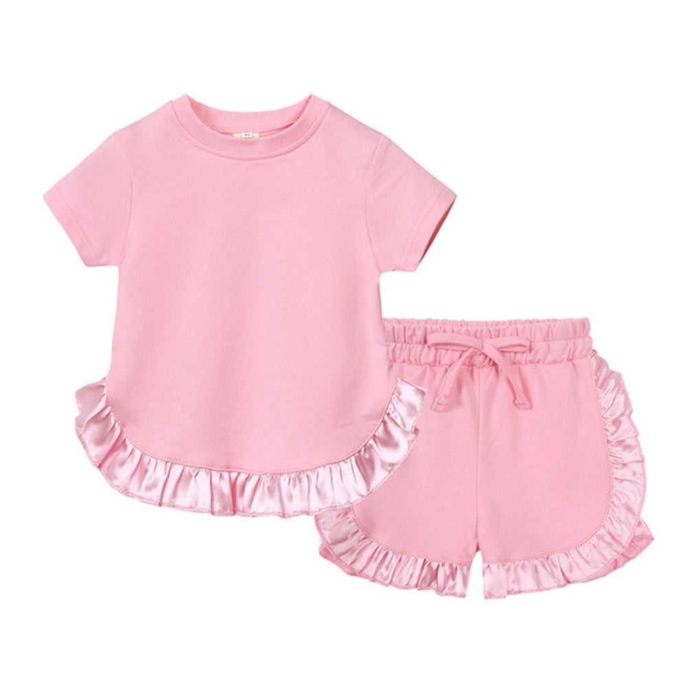 GYRATEDREAM Girls Summer Shorts Set Outfit Kids Solid Cotton Short ...