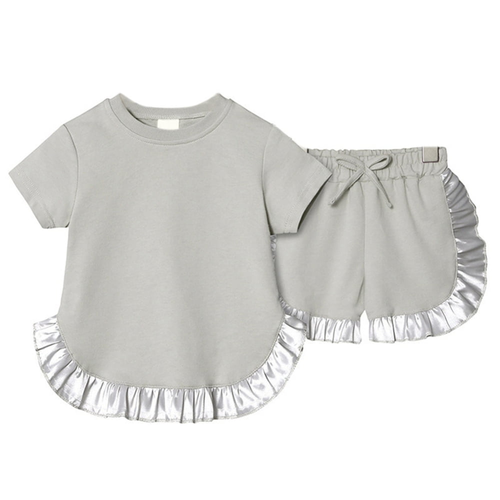 GYRATEDREAM Girls Summer Shorts Set Outfit Kids Solid Cotton Short ...