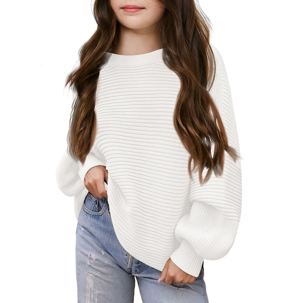 GYRATEDREAM Girls Sweaters Kids Long Sleeve Crewneck Oversized Knit ...