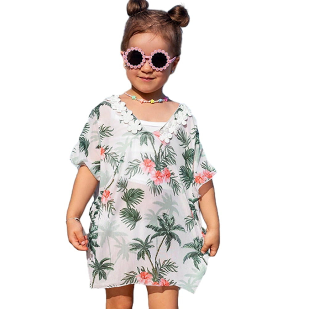 GYRATEDREAM Girls Swim Cover-Up V Neck Short Sleeve Tropical Floral ...