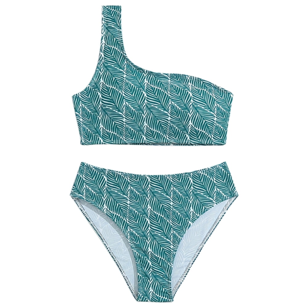GYRATEDREAM Girls Swimsuit 2 Piece One Shoulder Cutout Girls Bikini Top ...