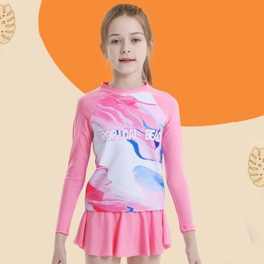 Aideaone Girls Short Sleeve Swimsuit 2-Piece Tankini Rash Guard Bathing ...