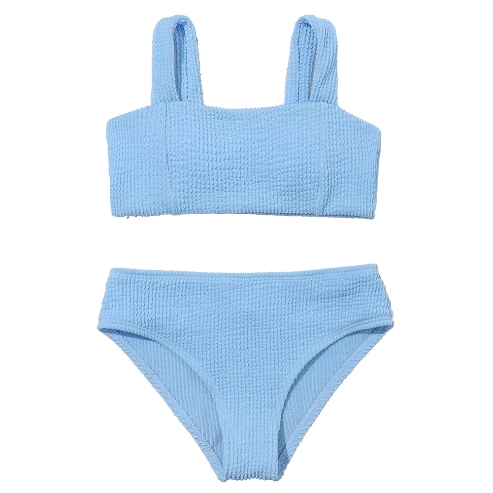GYRATEDREAM Girls Swimsuit Solid Color Swimwear Kids Two Piece Bathing ...