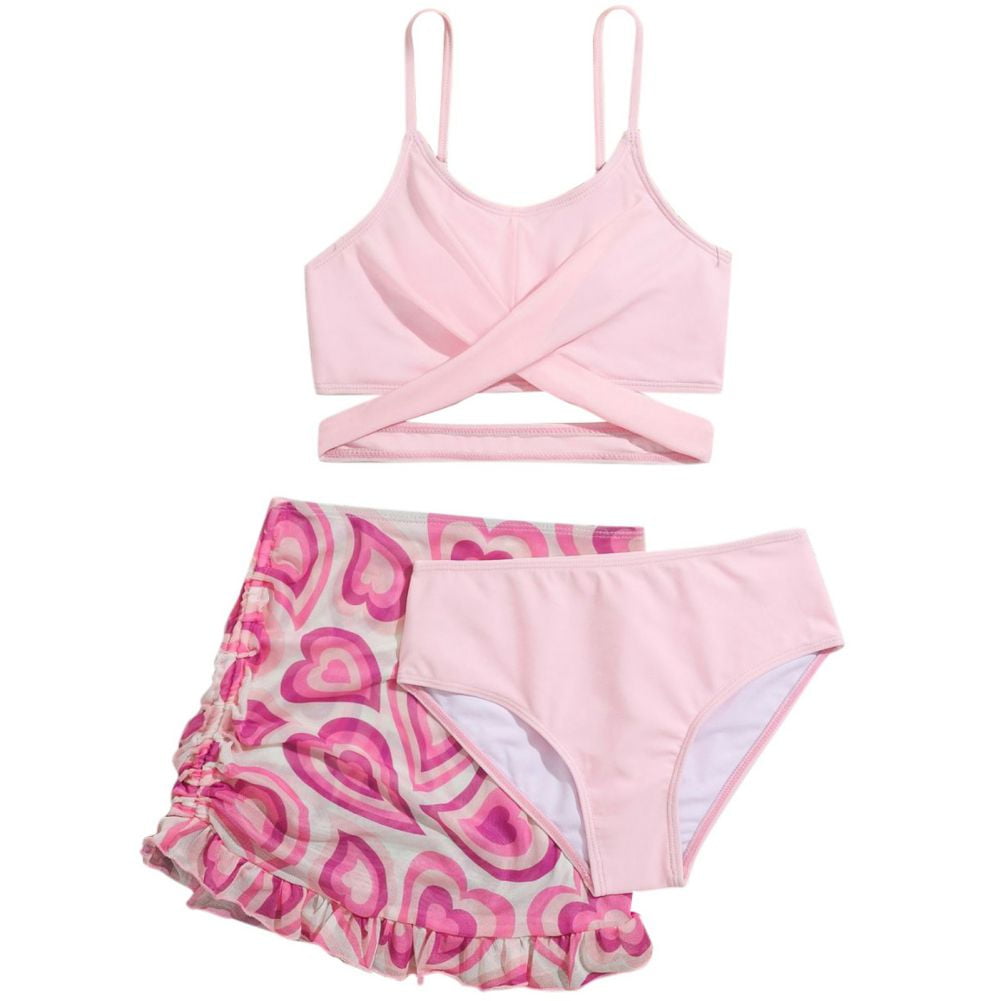 GYRATEDREAM Girls Swimsuits 3 Piece Bikinis Sets Heart Print Beach ...