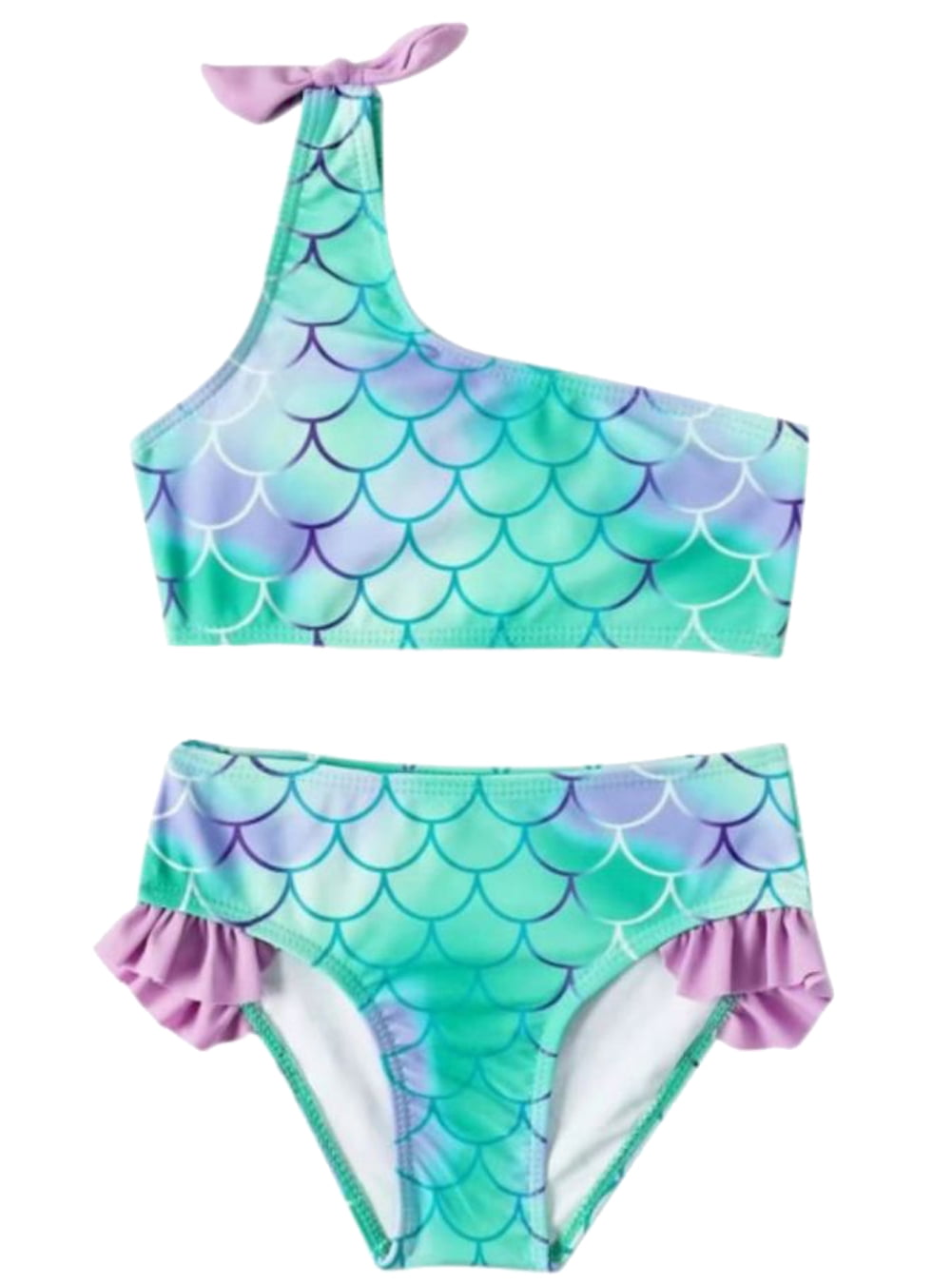 GYRATEDREAM Girls Tankini 2-Piece Swimwear Mermaid Print Bikini Ruffle ...