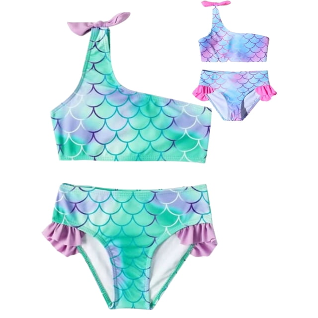 GYRATEDREAM Girls Tankini 2-Piece Swimwear Mermaid Print Bikini Ruffle ...