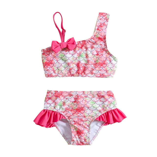 GYRATEDREAM Girls Tankini 2-Piece Swimwear Mermaid Print Bikini Ruffle ...