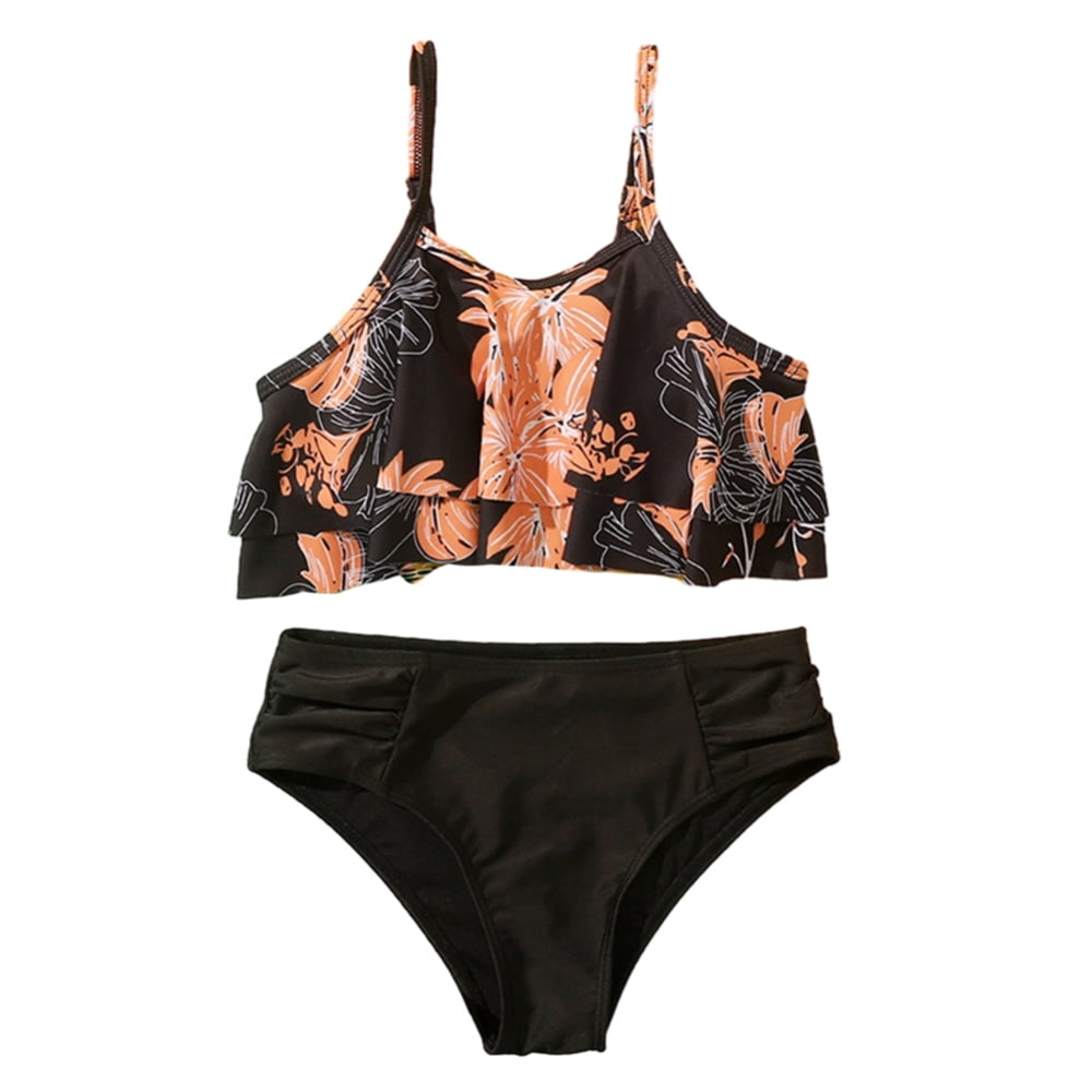 GYRATEDREAM Girls Two Piece Bikini Set Printing Bathing Suits Ruffle ...