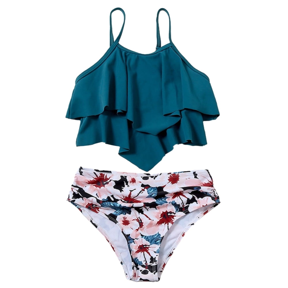 GYRATEDREAM Girls Two Piece Bikini Set Printing Bathing Suits Ruffle ...