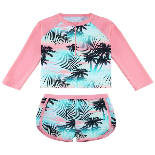 GYRATEDREAM Girls Two Piece Rash Guard Swimsuit Bathing Suit Long ...