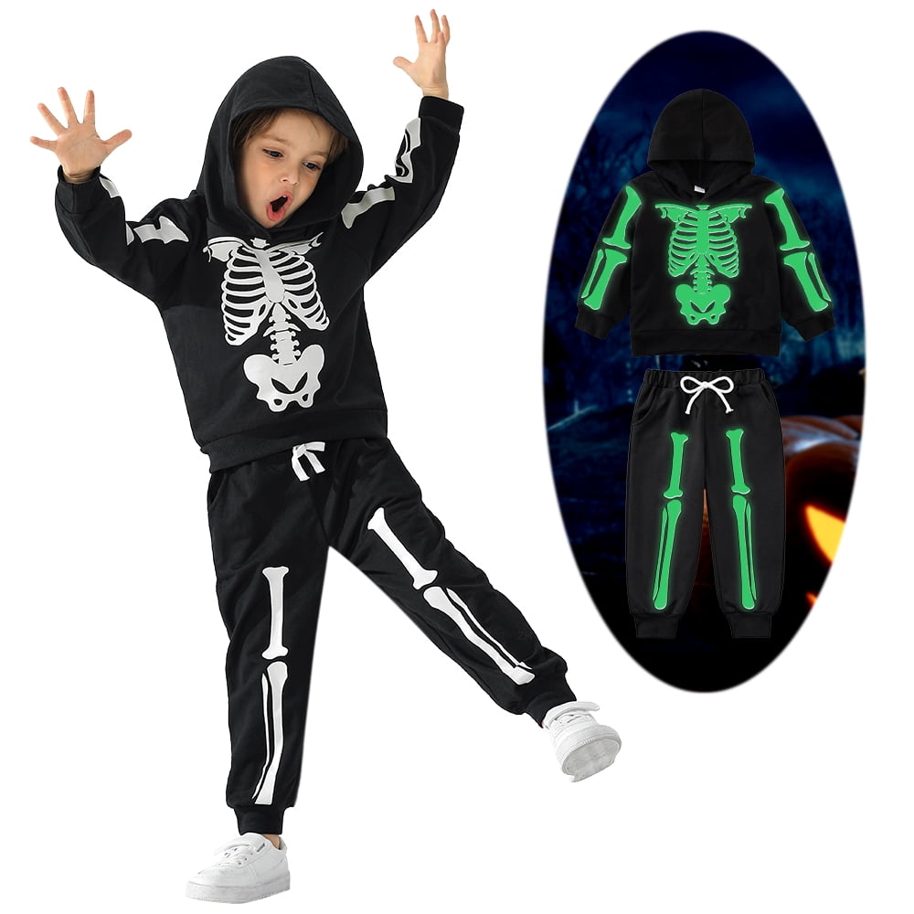 GYRATEDREAM Glow in The Dark Skeleton Costume Cotton Pajamas, Skeleton ...