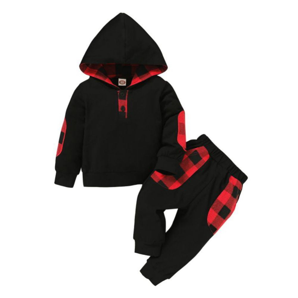 GYRATEDREAM Infant Toddler Baby Boy Sweatsuit Set Hoodie Pullover Plaid ...