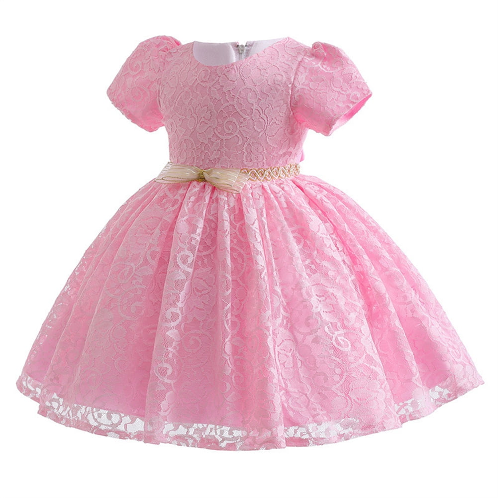 GYRATEDREAM Infant Toddler Girls Puffy Lace Party Dress with Gold Belt ...