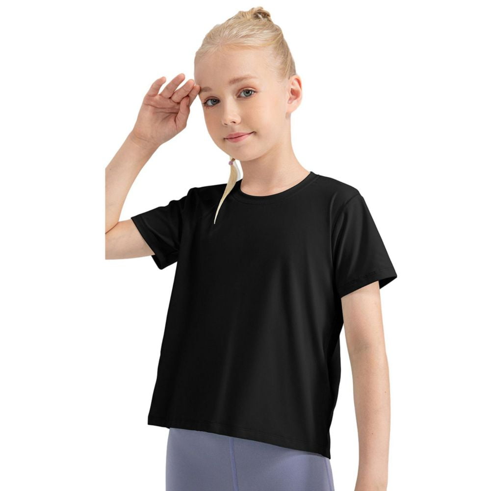 GYRATEDREAM Kid Girls Athletic Tops Open Tie Back Short Sleeves Workout ...