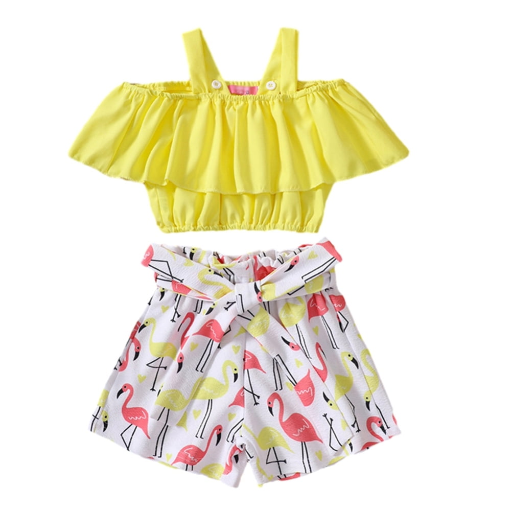 GYRATEDREAM Kids Girl 2pcs Summer Clothes Set Cold Shoulder Ruffle ...