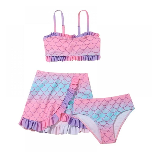 GYRATEDREAM Kids Girls 3-Piece Mermaid Bikini Swimwear Tankini Bathing ...