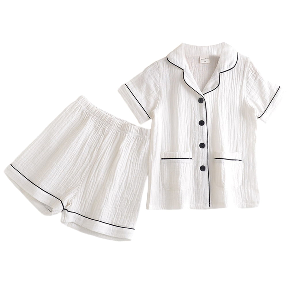 GYRATEDREAM Kids Short Sleeve Pajama Set 100% Cotton Button Down ...