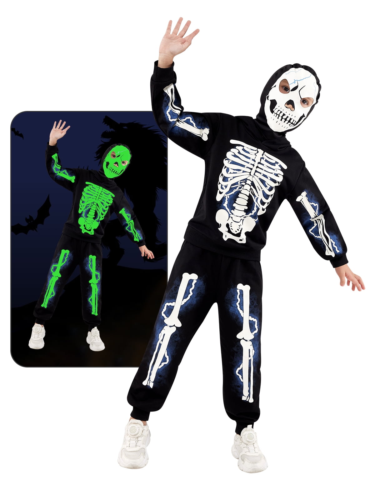 GYRATEDREAM Kids Skeleton Costume Glow in The Dark Halloween Bone ...