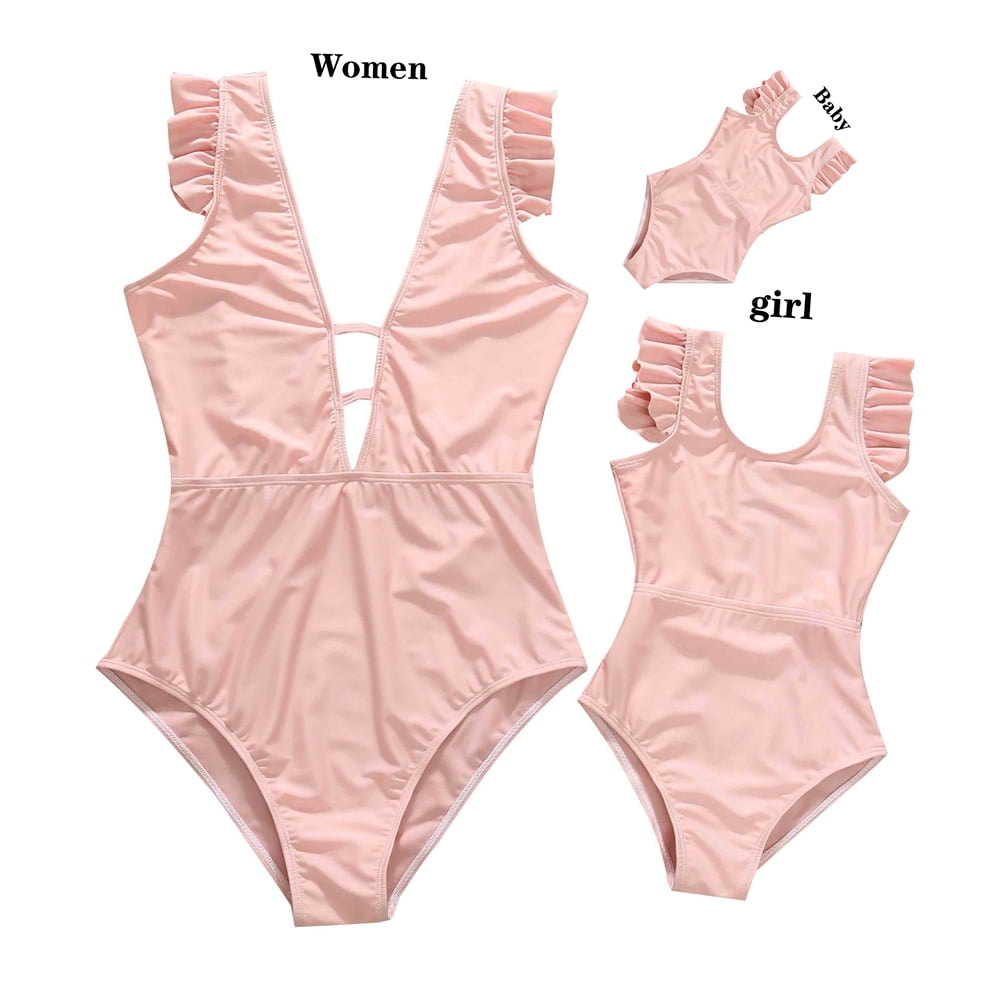 GYRATEDREAM Mommy and Me Swimsuit One Piece Solid Color V Neck Bathing ...