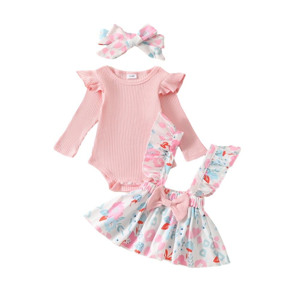 GYRATEDREAM Newborn Baby Boy Girl Spring Fall 3Pcs Outfit Infant Ruffle Long Sleeve Ribbed ...
