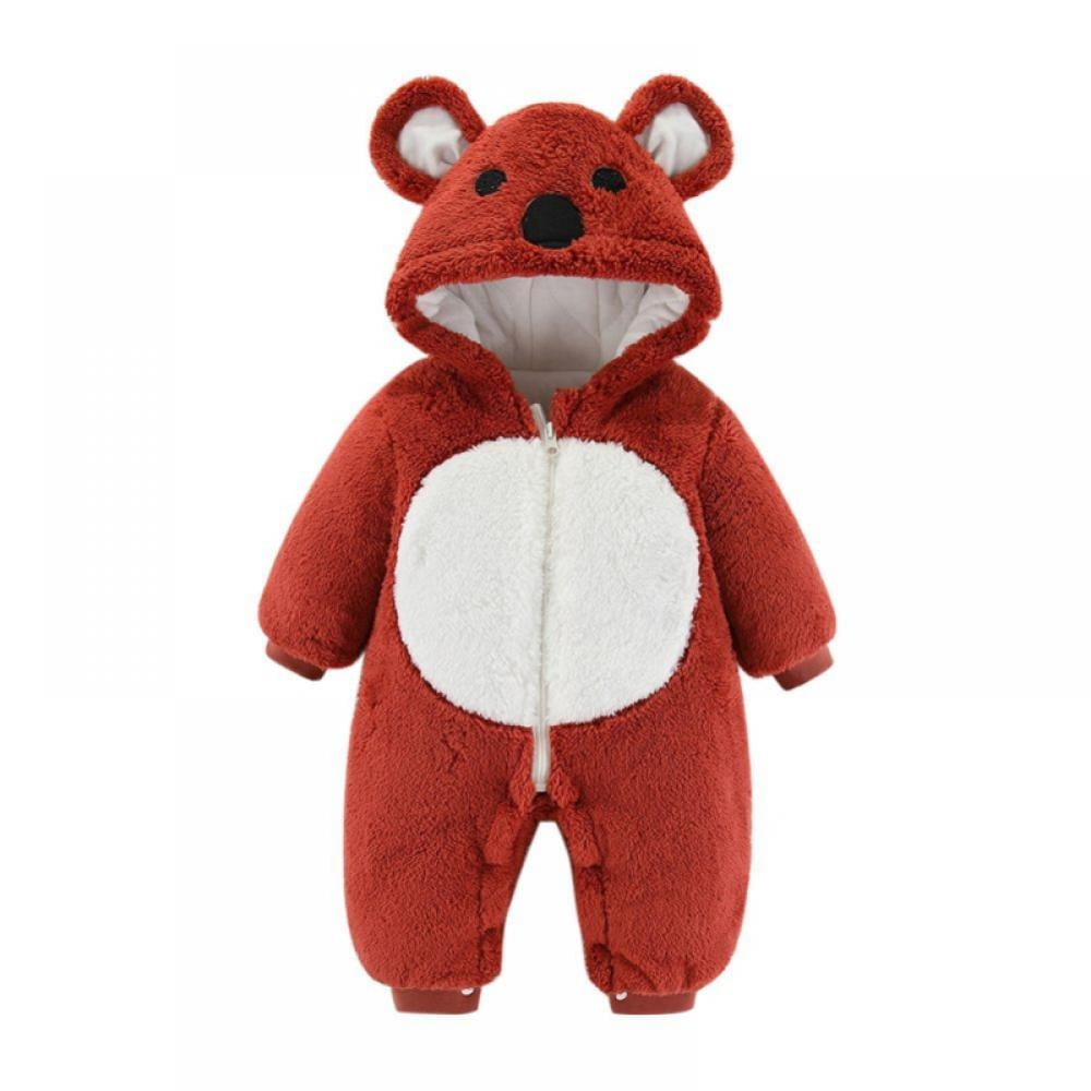 GYRATEDREAM Newborn Baby Fluffy Jumpsuit Cute Bear Hooded Onesie Romper ...