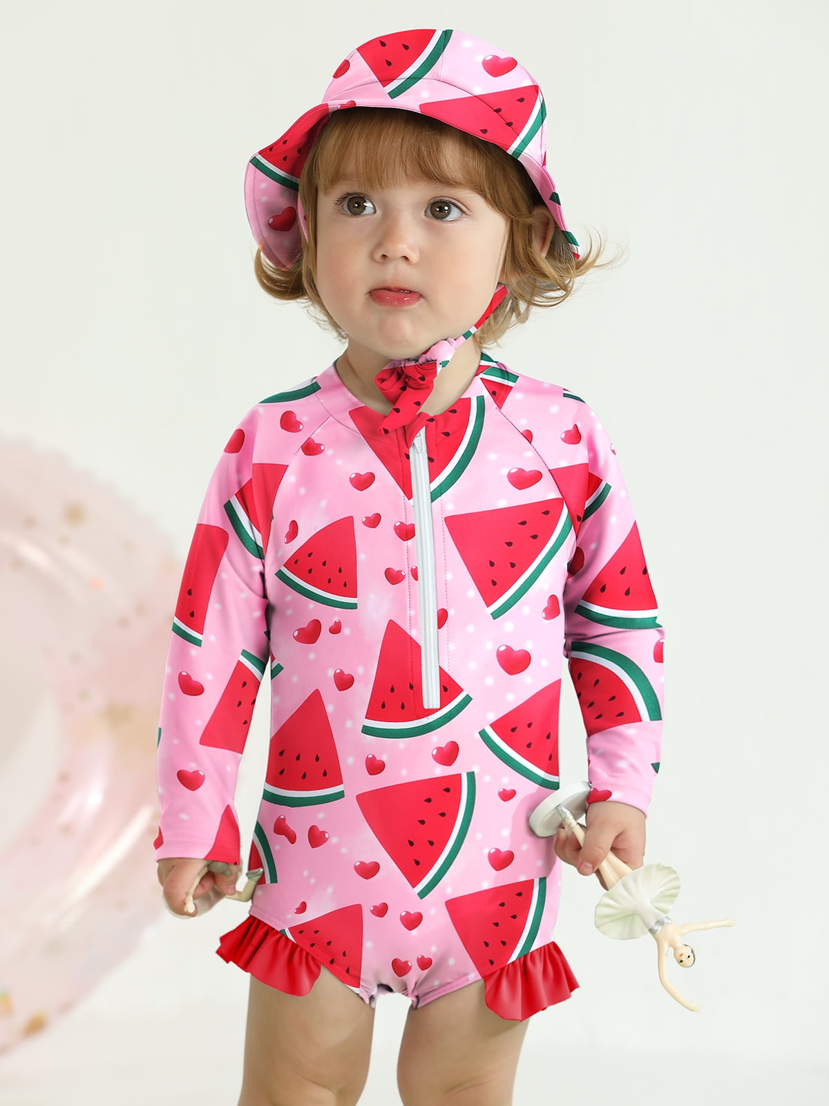 GYRATEDREAM Newborn Baby Girl One-Piece Swimsuit Floral Print Zipper Bathing Suit Ruffled Long ...